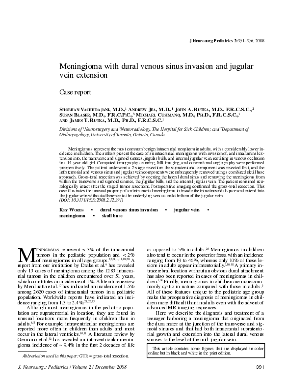 (PDF) Meningioma with dural venous sinus invasion and jugular vein ...