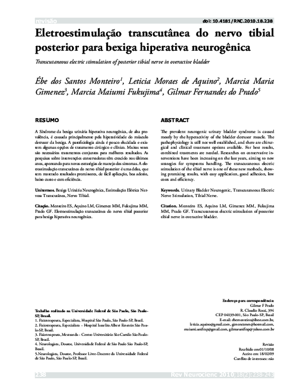 Transcutaneous electric stimulation of posterior tibial nerve in ...