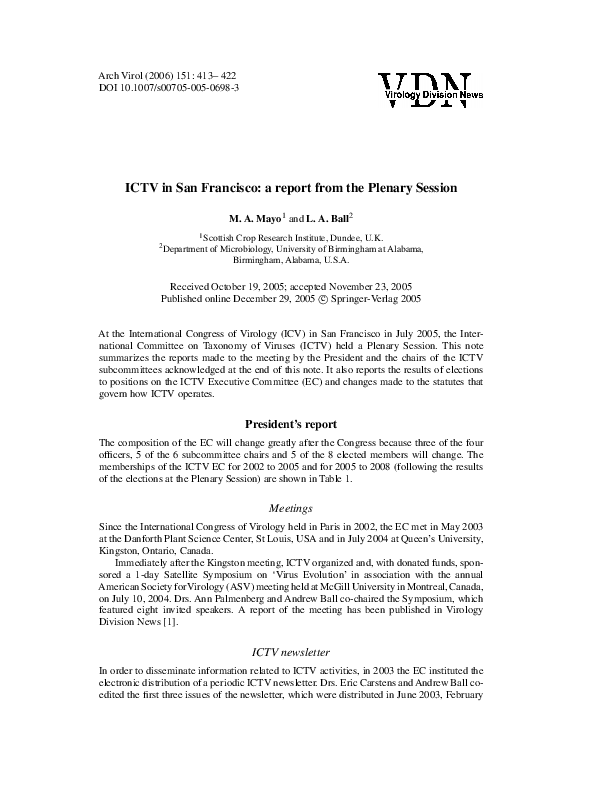 (PDF) ICTV in San Francisco: a report from the Plenary Session