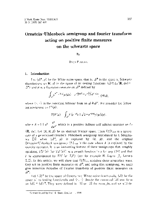(PDF) Ornstein-Uhlenbeck semigroup and fourier transform acting on positive finite measures on ...