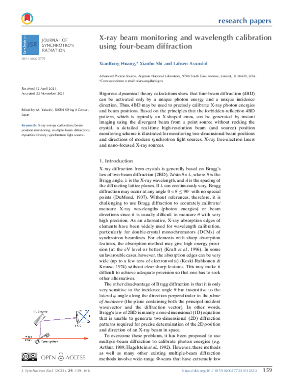 (PDF) X-ray beam monitoring and wavelength calibration using four-beam ...