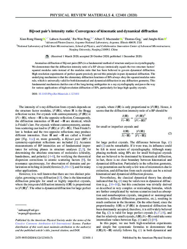 Bijvoet pair's intensity ratio: Convergence of kinematic and dynamical ...