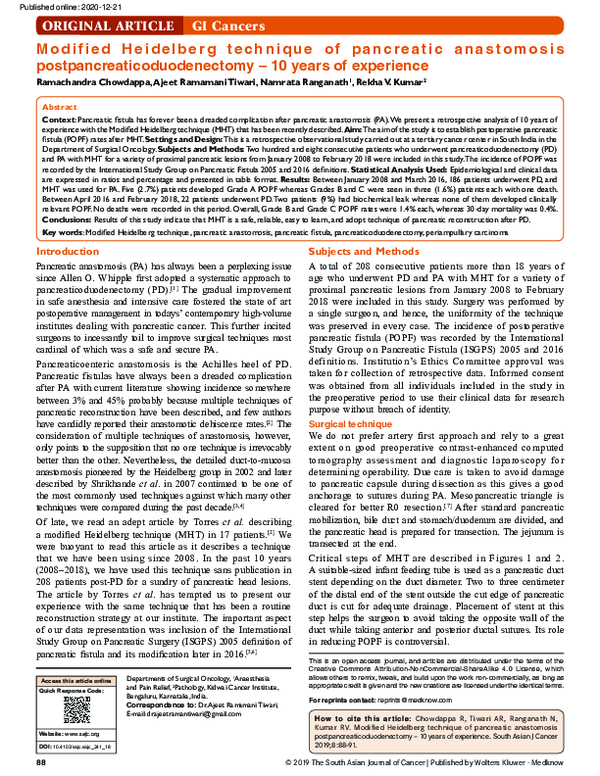 (PDF) Modified Heidelberg technique of pancreatic anastomosis ...