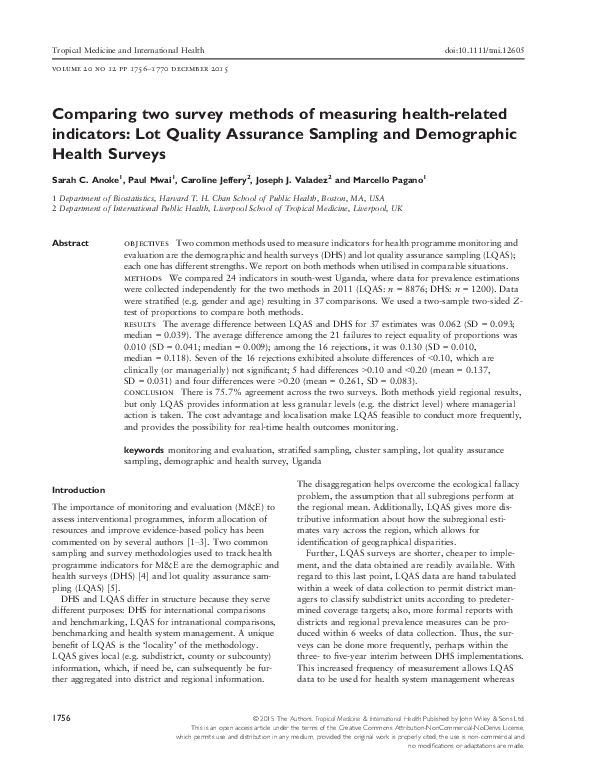 (PDF) Comparing two survey methods of measuring health‐related ...