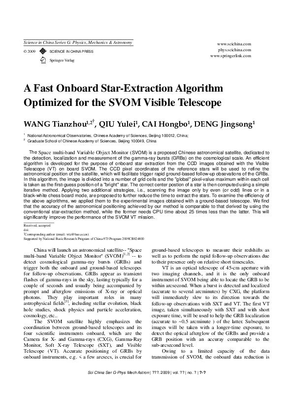 (PDF) A fast onboard star-extraction algorithm optimized for the SVOM ...