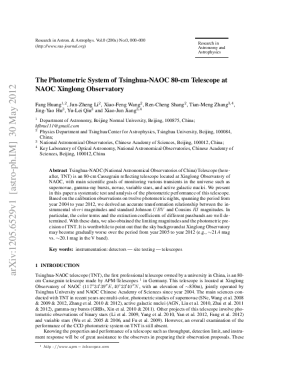 (PDF) The photometric system of the Tsinghua-NAOC 80-cm telescope at ...