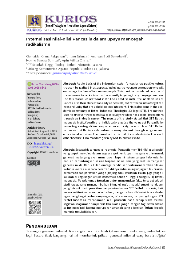 Internalisasi nilai-nilai Pancasila dalam upaya mencegah radikalisme