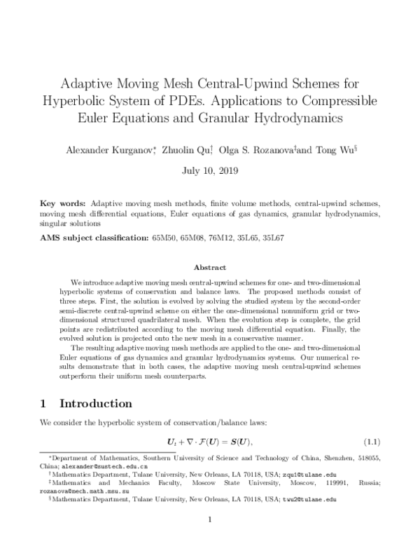 (PDF) Adaptive Moving Mesh Central-Upwind Schemes for Hyperbolic System ...