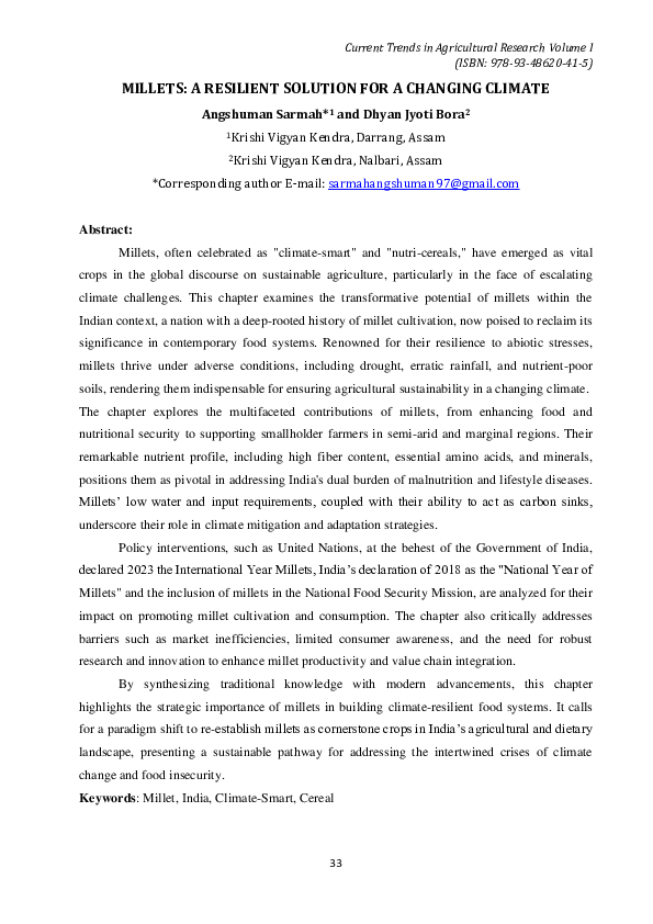 (PDF) MILLETS: A RESILIENT SOLUTION FOR A CHANGING CLIMATE