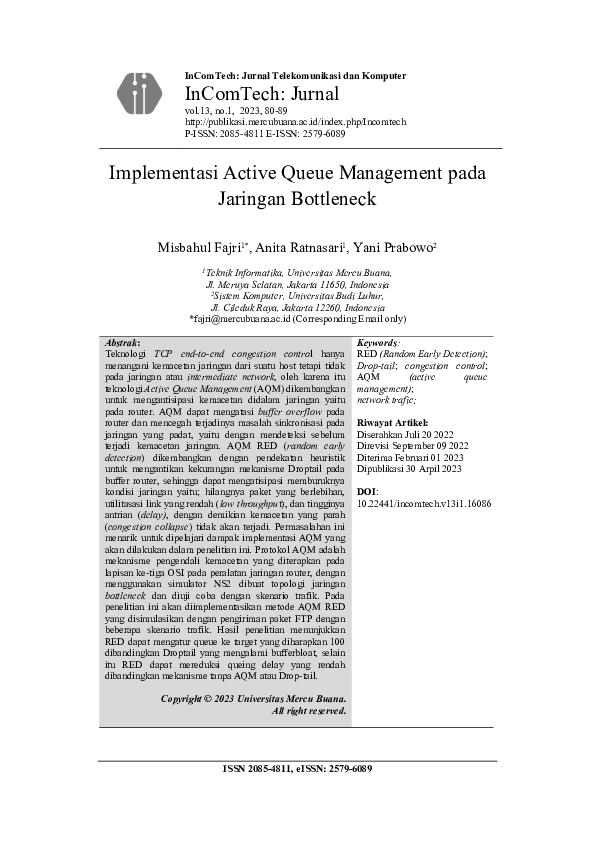 Pdf Implementasi Active Queue Management Pada Jaringan Bottleneck