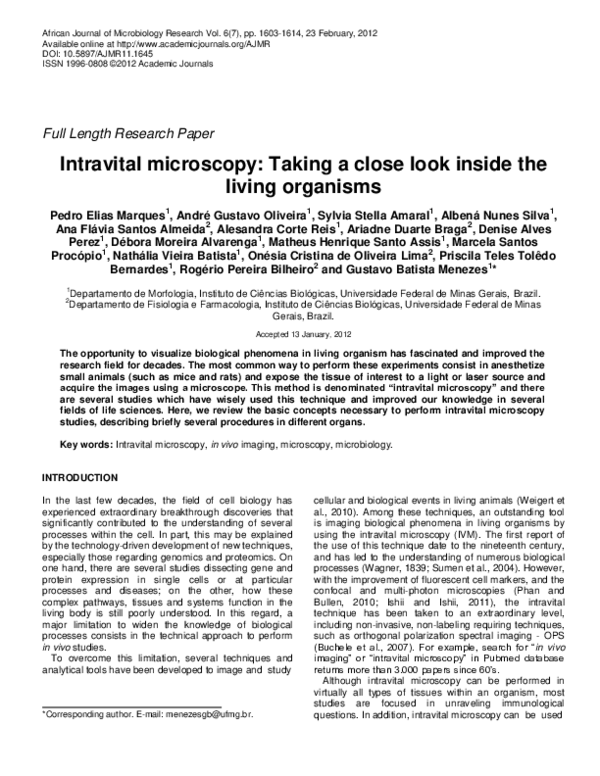 (PDF) Intravital microscopy: Taking a close look inside the living ...