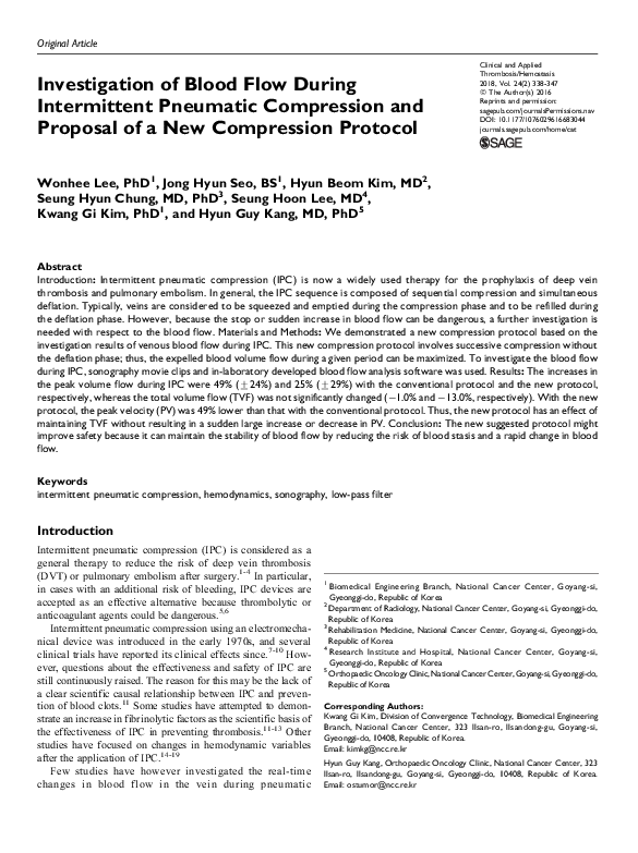 (PDF) Investigation of Blood Flow During Intermittent Pneumatic ...