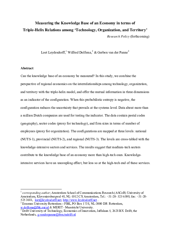 (PDF) Measuring the Knowledge Base of an Economy in terms of Triple ...