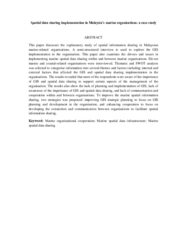 (PDF) Spatial data sharing implementation in Malaysia’s marine organisations: a case study