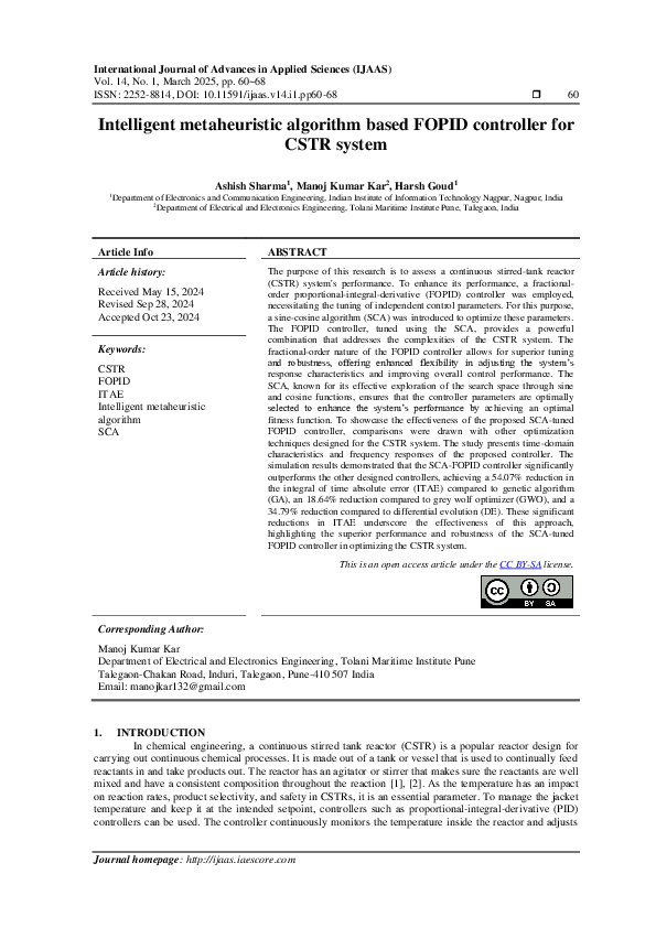 (PDF) Intelligent metaheuristic algorithm based FOPID controller for CSTR system