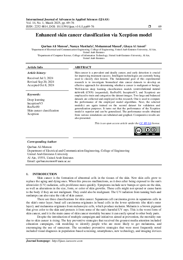 (PDF) Enhanced skin cancer classification via Xception model