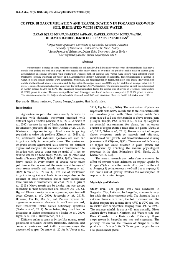 (PDF) Copper bioaccumulation and translocation in forages grown in soil ...