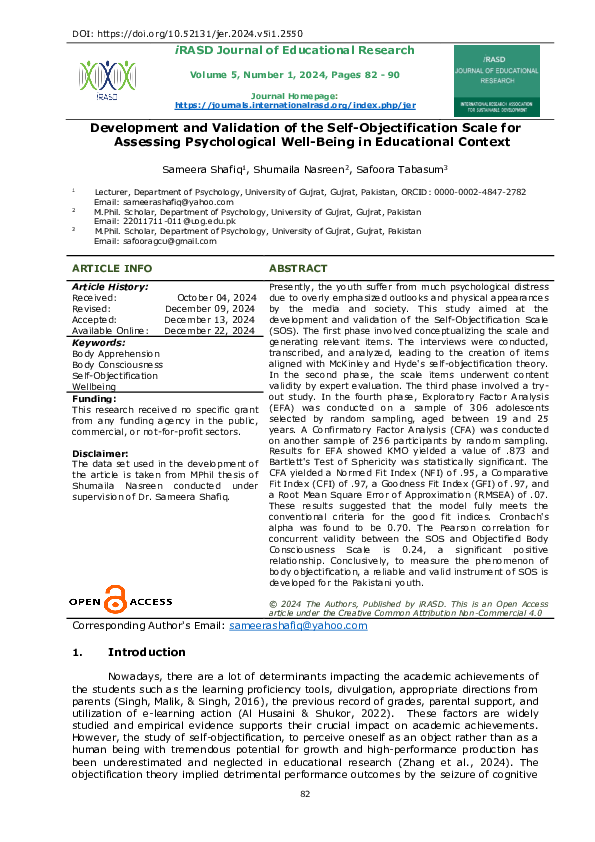 (PDF) Development and Validation of the Self-Objectification Scale for ...