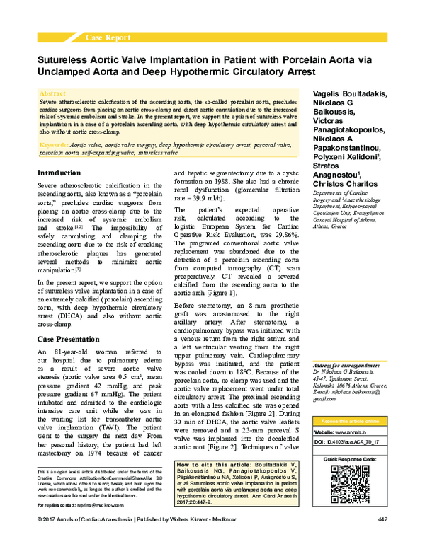(PDF) Sutureless aortic valve implantation in patient with porcelain ...