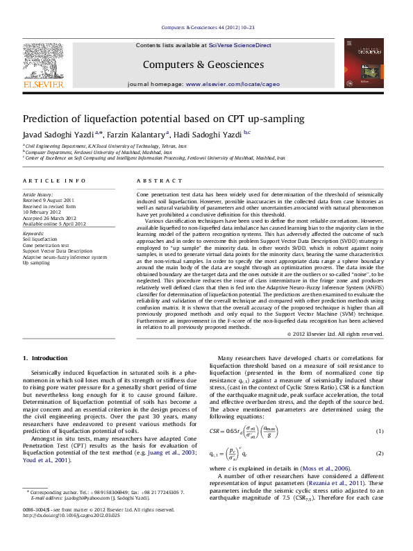 (PDF) Prediction of liquefaction potential based on CPT up-sampling
