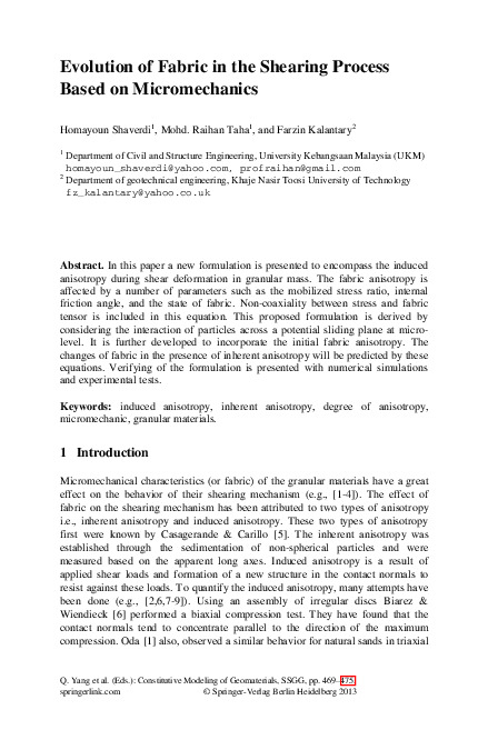 Evolution of Fabric in the Shearing Process Based on Micromechanics