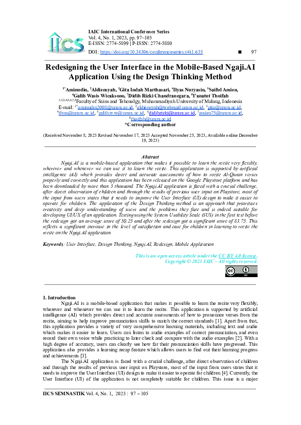 (PDF) Redesigning the User Interface in the Mobile-Based Ngaji.AI Application Using the Design ...