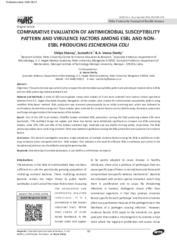 (PDF) Comparative Evaluation of Antimicrobial Susceptibility Pattern and Virulence Factors Among ...