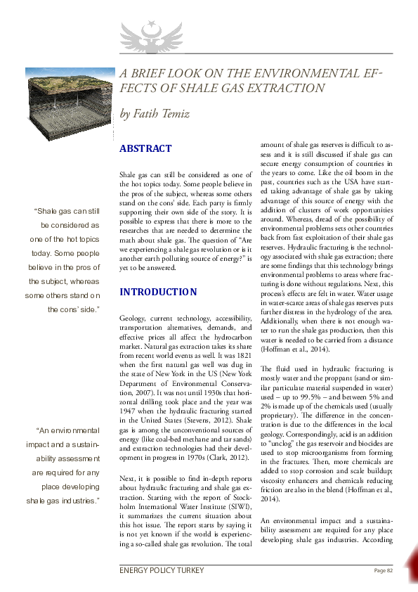 A Brief Look On The Environmental Effects Of Shale Gas Extraction