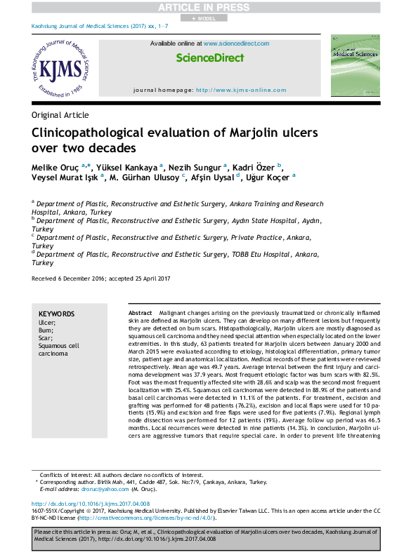 (PDF) Clinicopathological evaluation of Marjolin ulcers over two decades