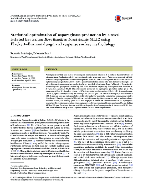 (PDF) Statistical optimization of asparaginase production by a novel isolated bacterium ...