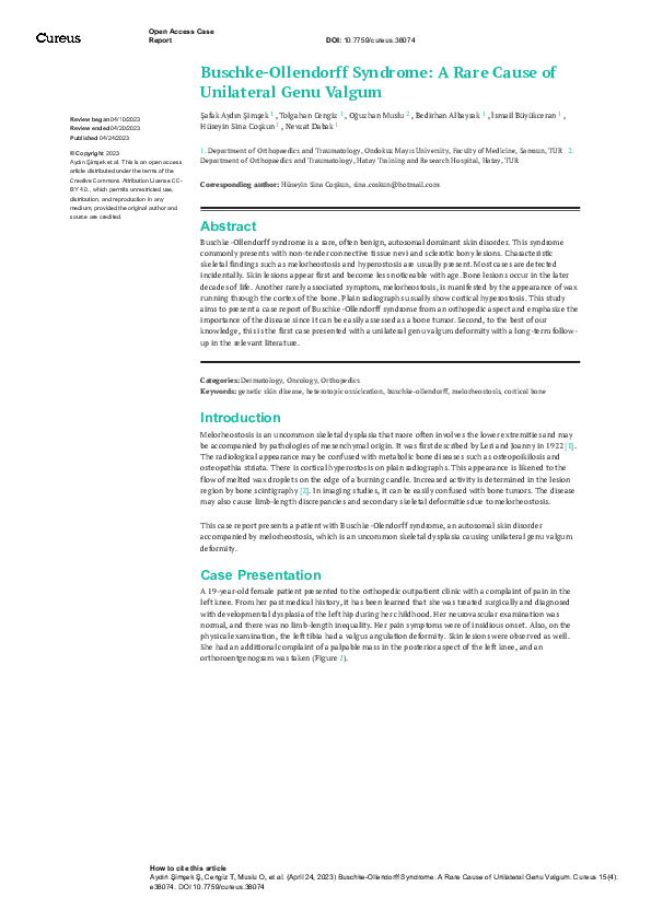 (PDF) Buschke-Ollendorff Syndrome: A Rare Cause of Unilateral Genu Valgum