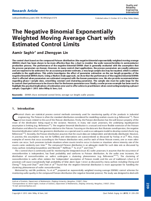 (PDF) The Negative Binomial Exponentially Weighted Moving Average Chart with Estimated Control ...