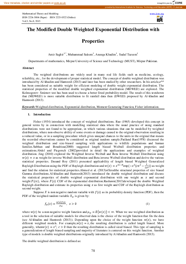 (PDF) The Modified Double Weighted Exponential Distribution with Properties