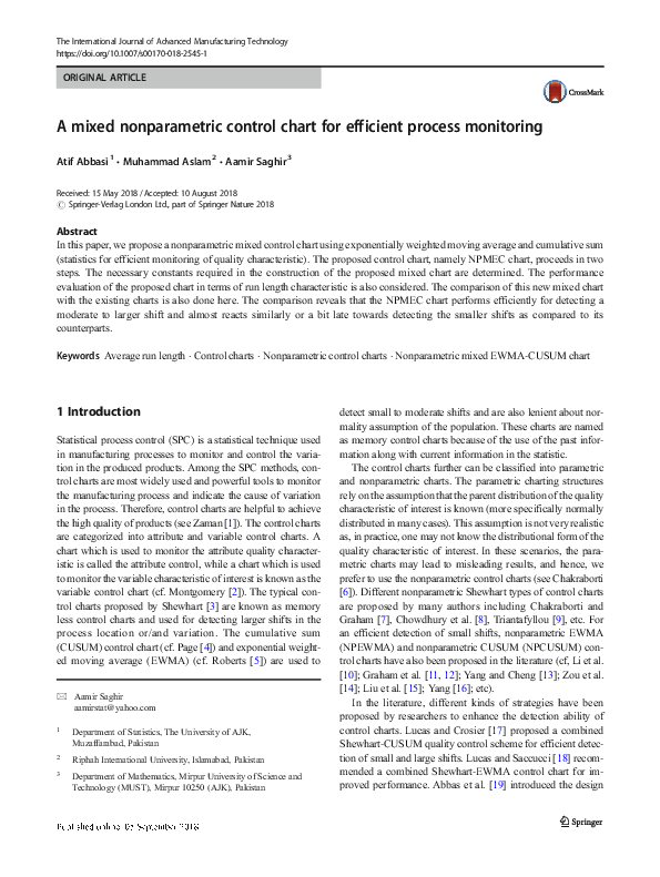 Pdf A Mixed Nonparametric Control Chart For Efficient Process Monitoring
