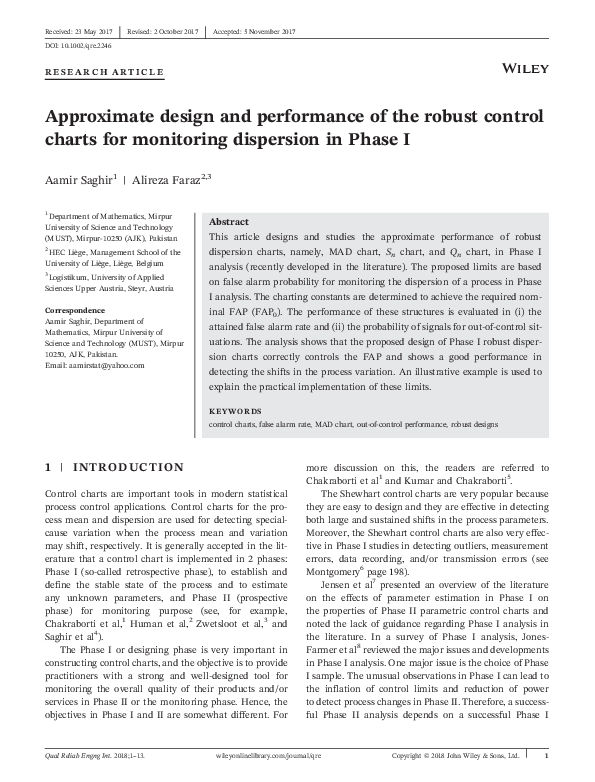 (PDF) Approximate design and performance of the robust control charts for monitoring dispersion ...
