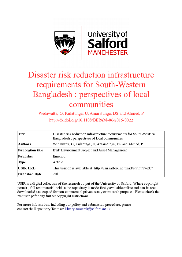(PDF) Disaster risk reduction infrastructure requirements for South ...