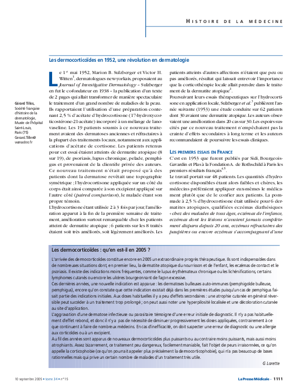 (PDF) Les dermocorticoïdes en 1952, une révolution en dermatologie