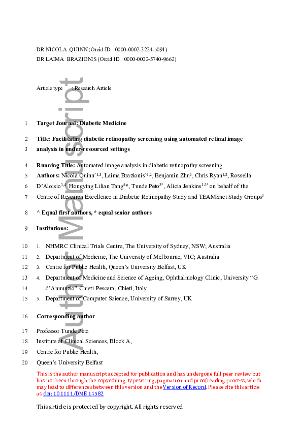 (PDF) Facilitating diabetic retinopathy screening using automated ...