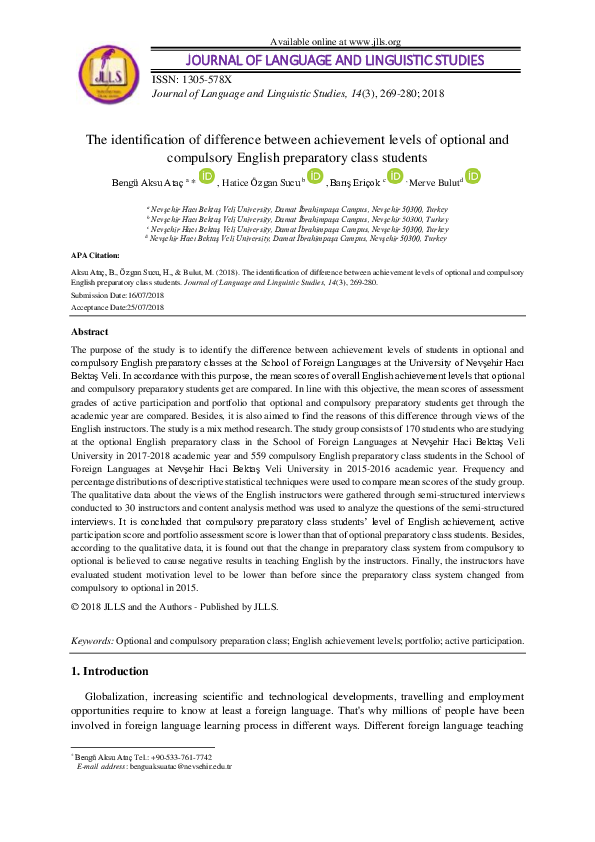 (PDF) The identification of difference between achievement levels of ...