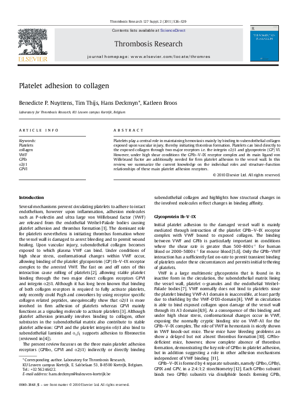 (PDF) Platelet adhesion to collagen