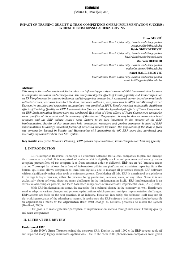 (PDF) Impact of Training Quality & Team Competence on Erp ...