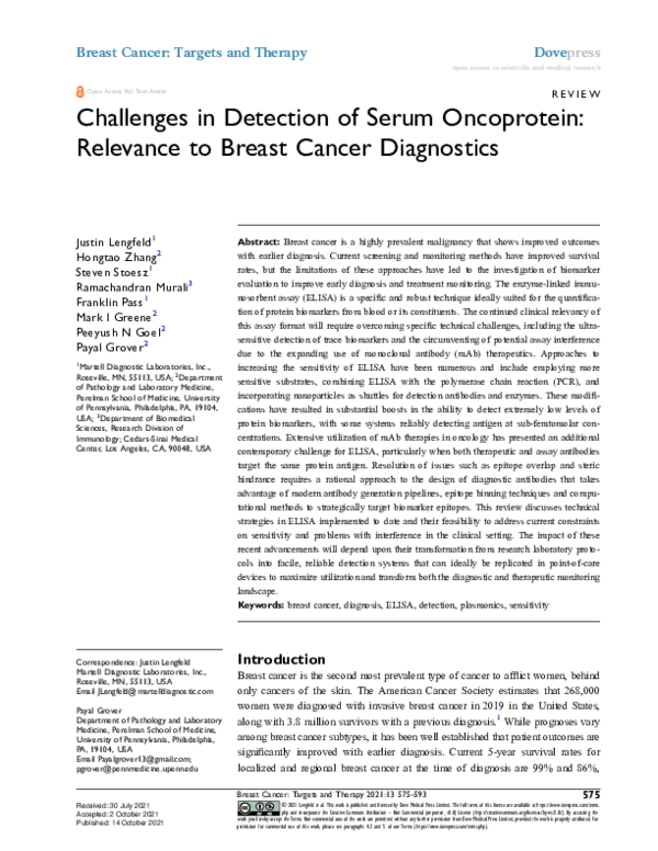 Challenges in Detection of Serum Oncoprotein: Relevance to Breast ...
