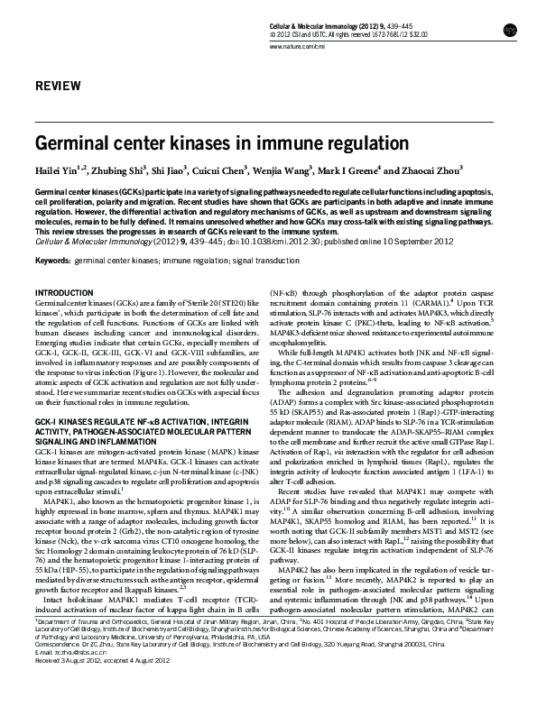 (PDF) Germinal center kinases in immune regulation