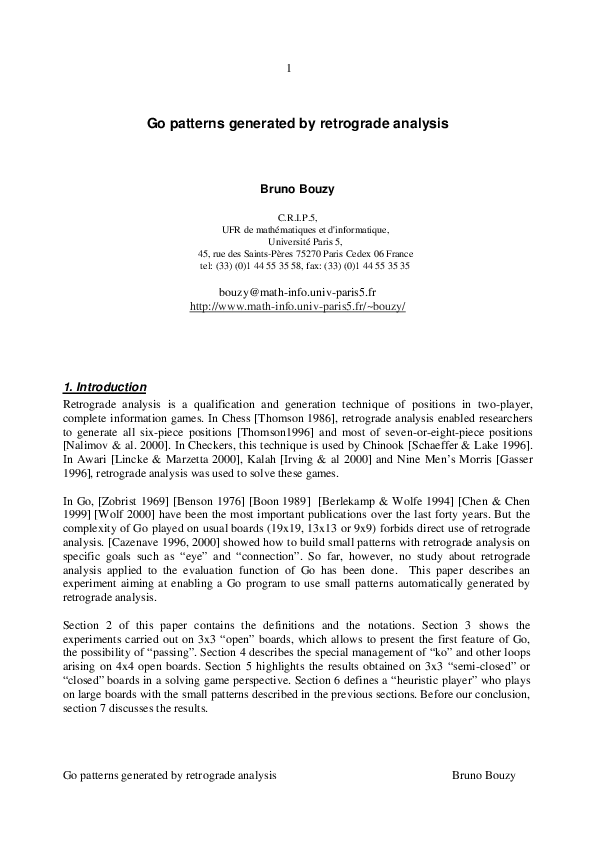 (PDF) Go patterns generated by retrograde analysis