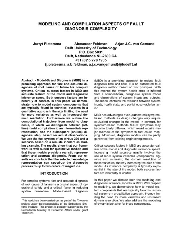 (PDF) Modeling and Compilation Aspects of Fault Diagnosis Complexity