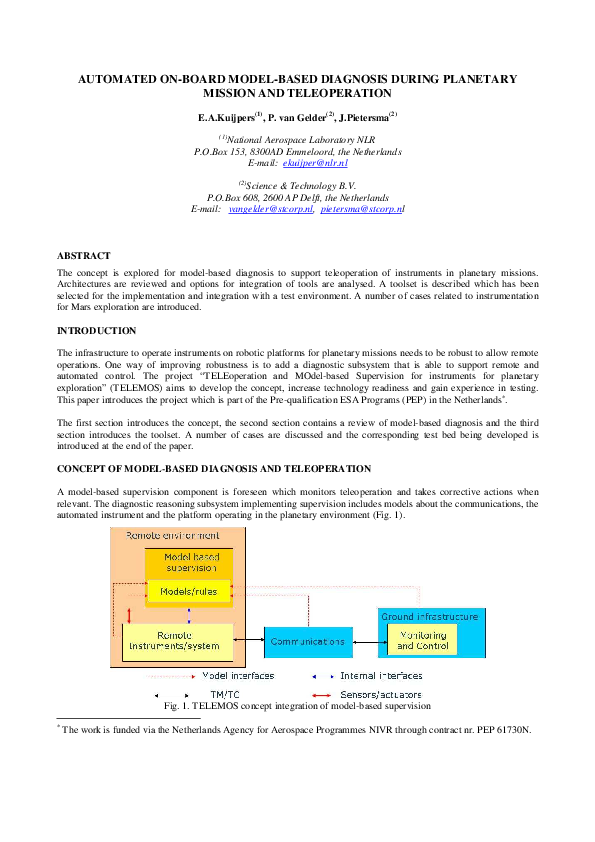 (PDF) Automated On-Board Model-Based Diagnosis During Planetary Mission and Teleoperation