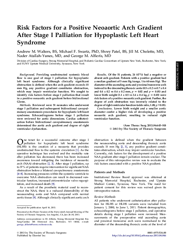 (PDF) Risk Factors for a Positive Neoaortic Arch Gradient After Stage I ...