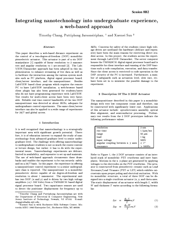 (PDF) Integrating Nanotechnology into Undergraduate Experience: A Web-based Approach