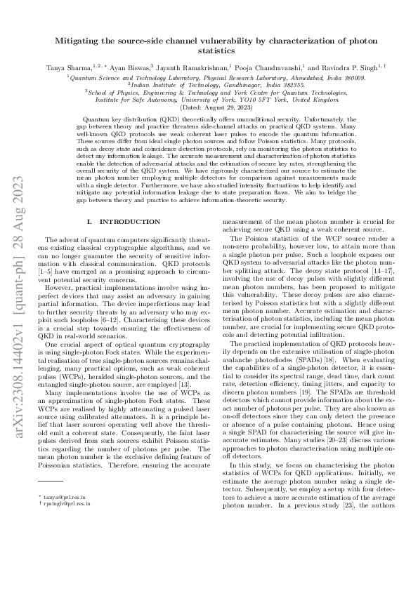 (PDF) Mitigating the source-side channel vulnerability by characterization of photon statistics
