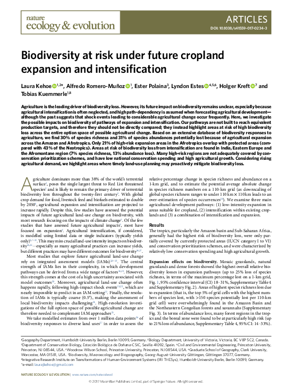 (PDF) Biodiversity at risk under future cropland expansion and ...
